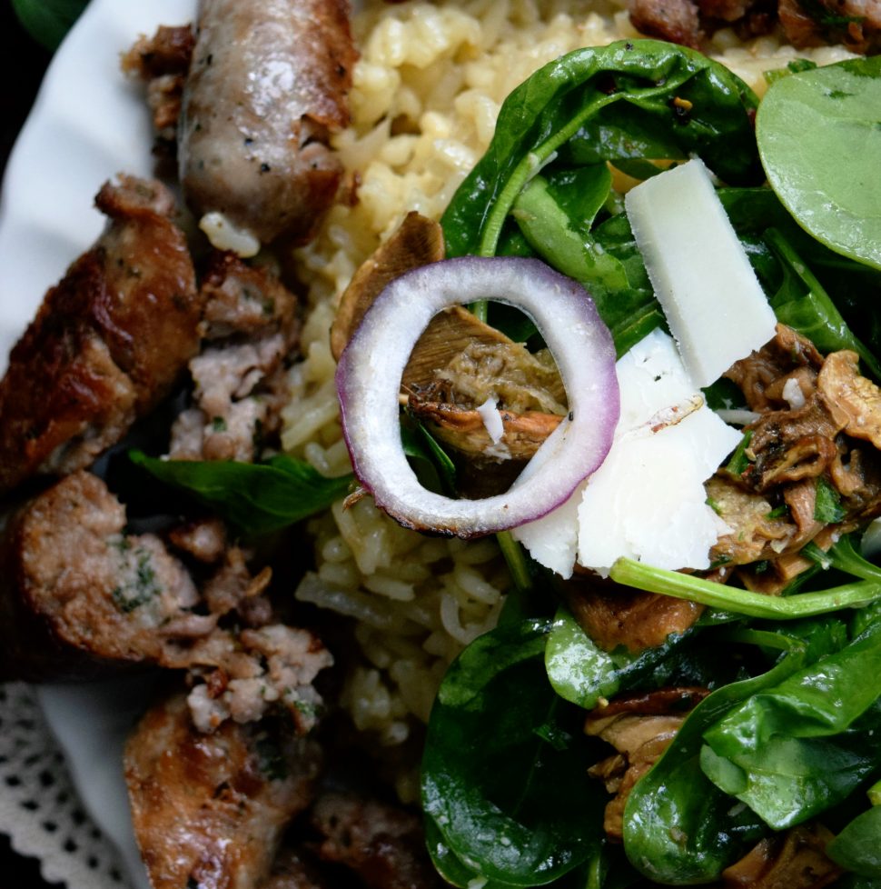 Carnaroli Rice with Baby Spinach and Sausage - Living The Gourmet