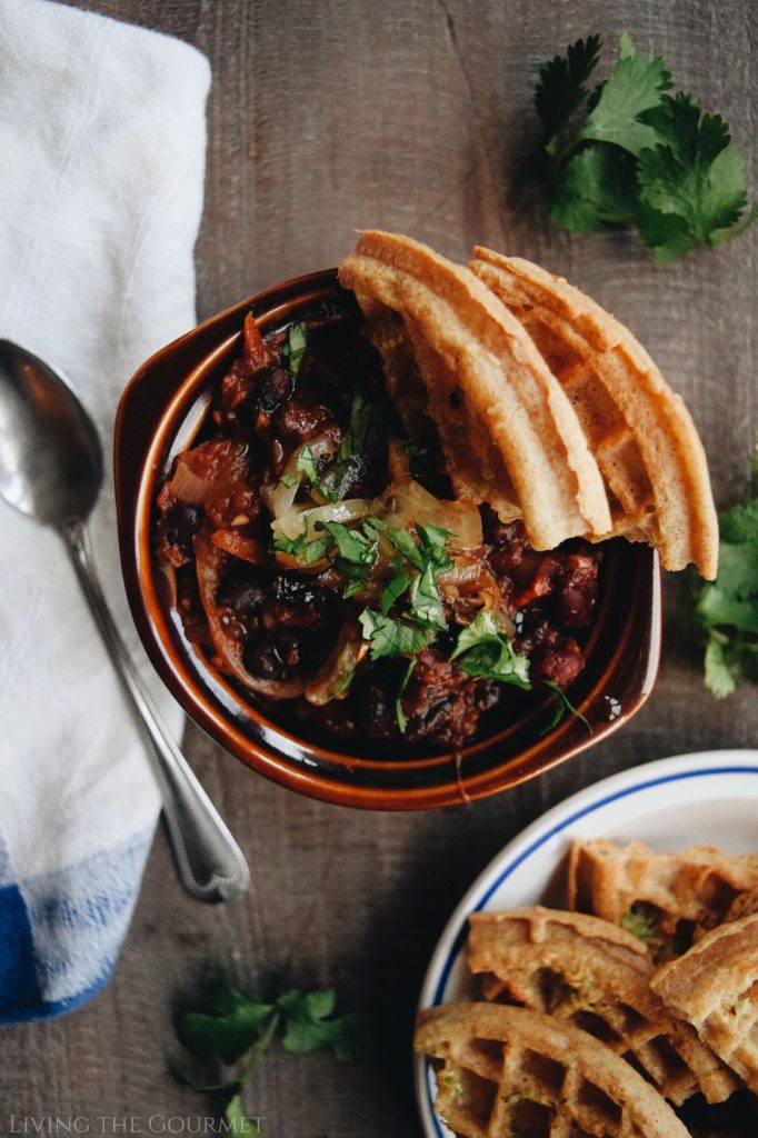 Vegetarian Chili and Herbed Waffle Crisps - Living The Gourmet