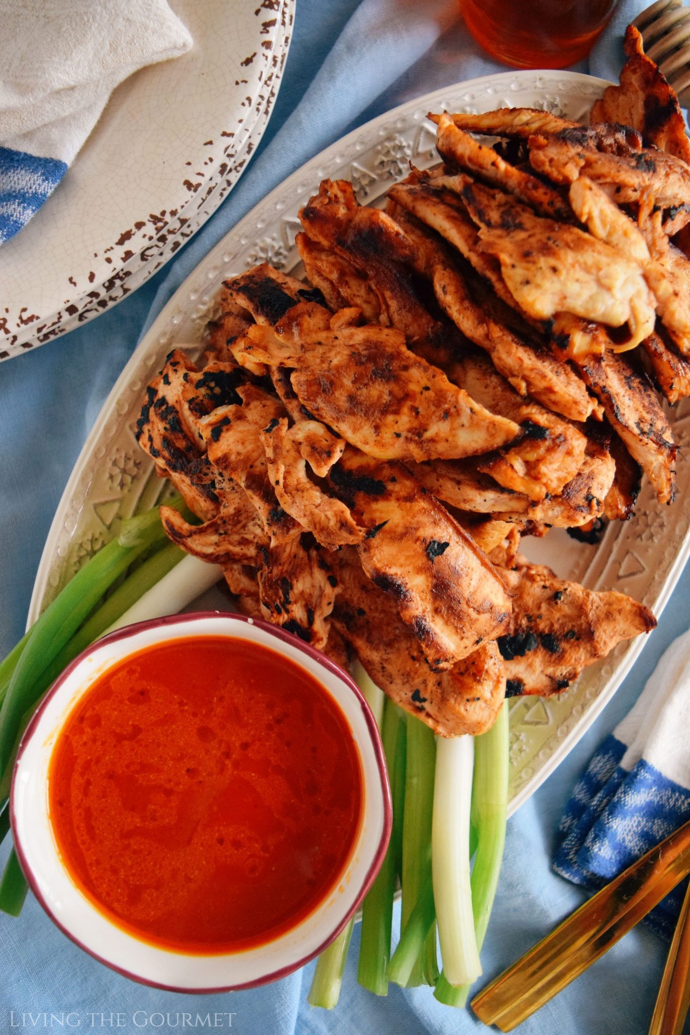 Spicy Chicken Strips with Buffalo Dipping Sauce - Living The Gourmet