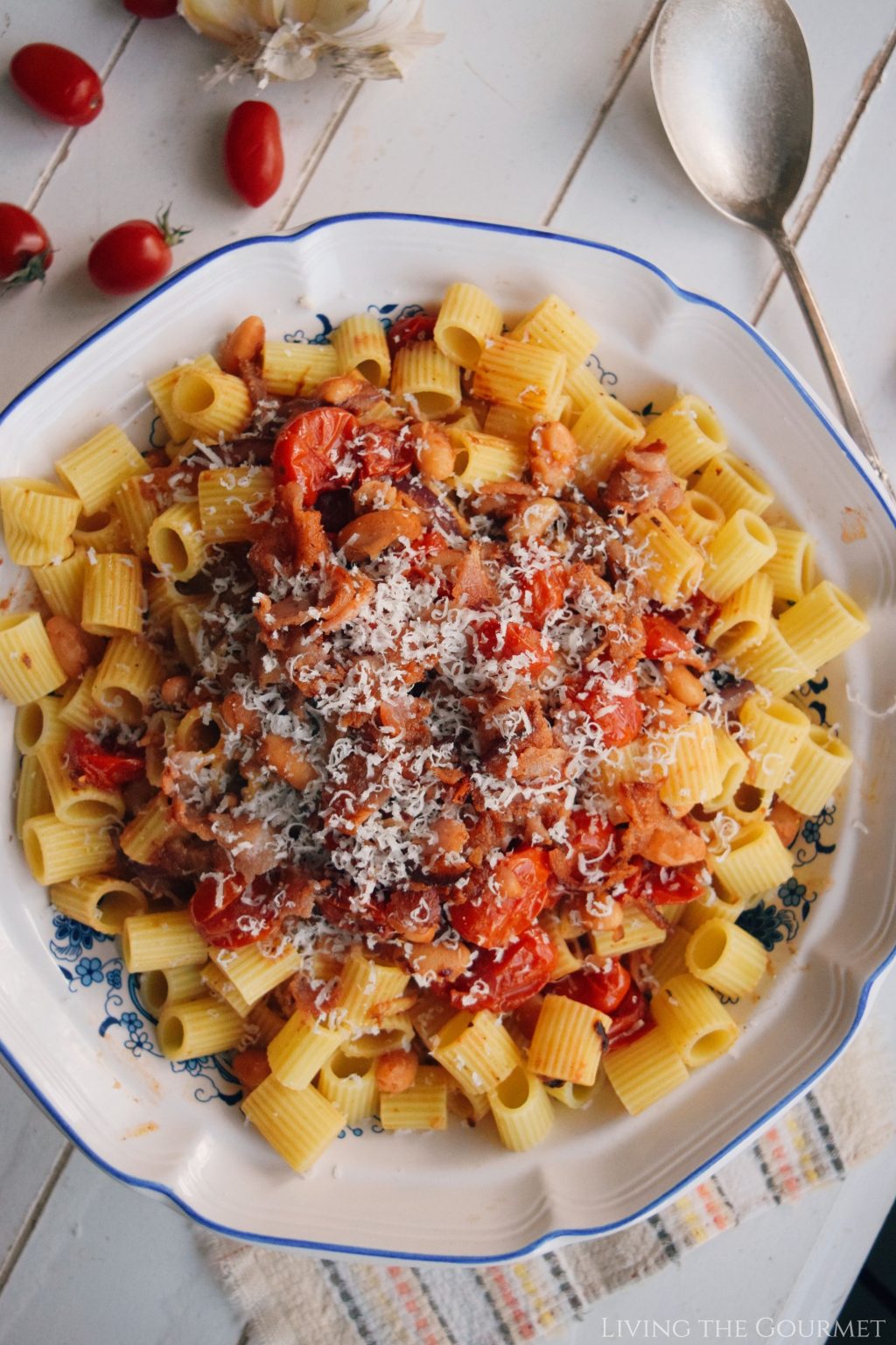 Mezzi Rigatoni with Bacon and Tomato - Living The Gourmet