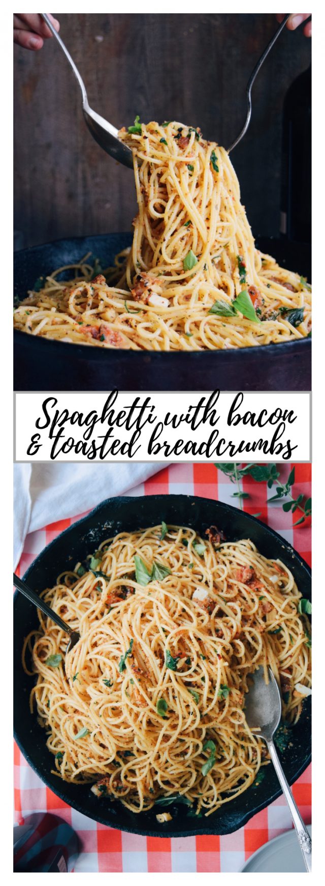 Spaghetti with Bacon & Toasted Breadcrumbs - Living The Gourmet