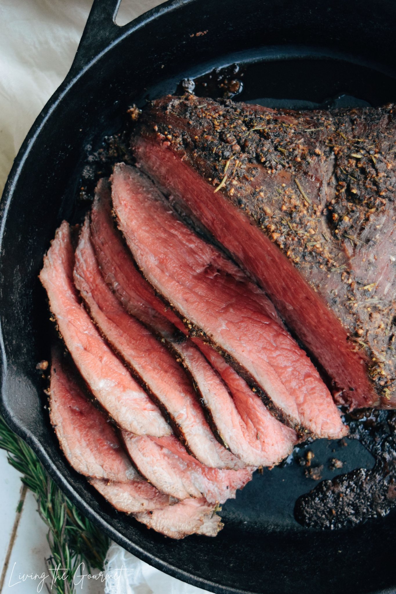 Rosemary and Peppercorn Crusted Roast Beef - Living The Gourmet