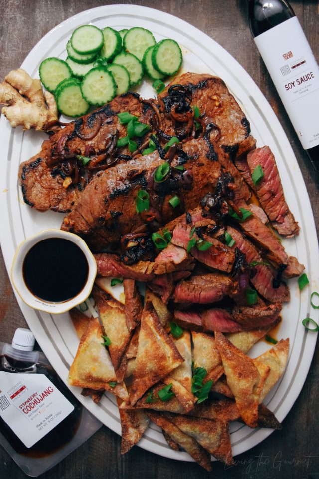 Strawberry Gochujang Marinated Steak & Sweet Potato Wontons - Living ...