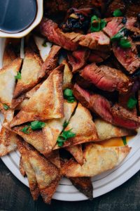 Strawberry Gochujang Marinated Steak & Sweet Potato Wontons - Living ...