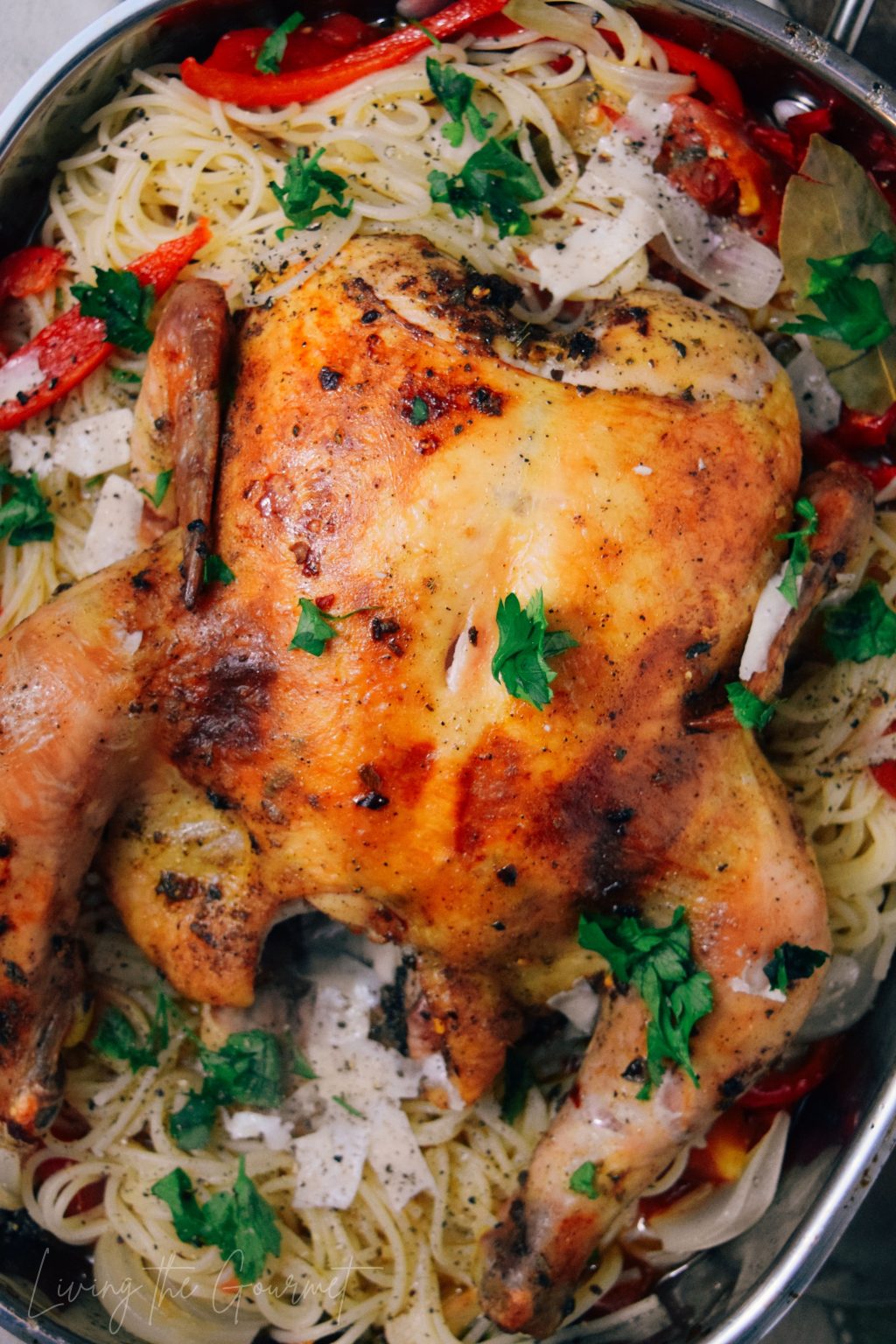 Roast Chicken with Spaghetti - Living The Gourmet
