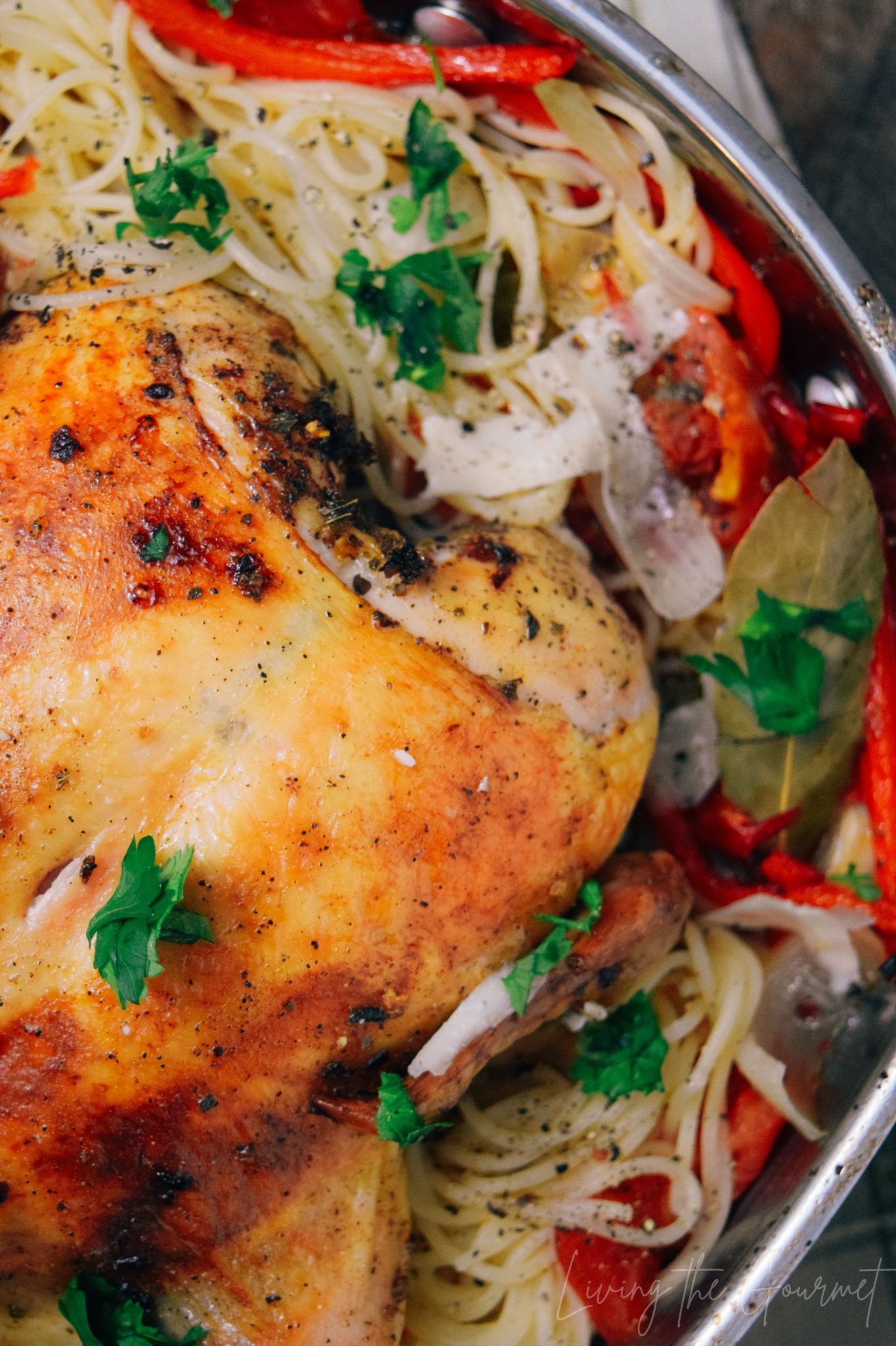 Roast Chicken with Spaghetti - Living The Gourmet