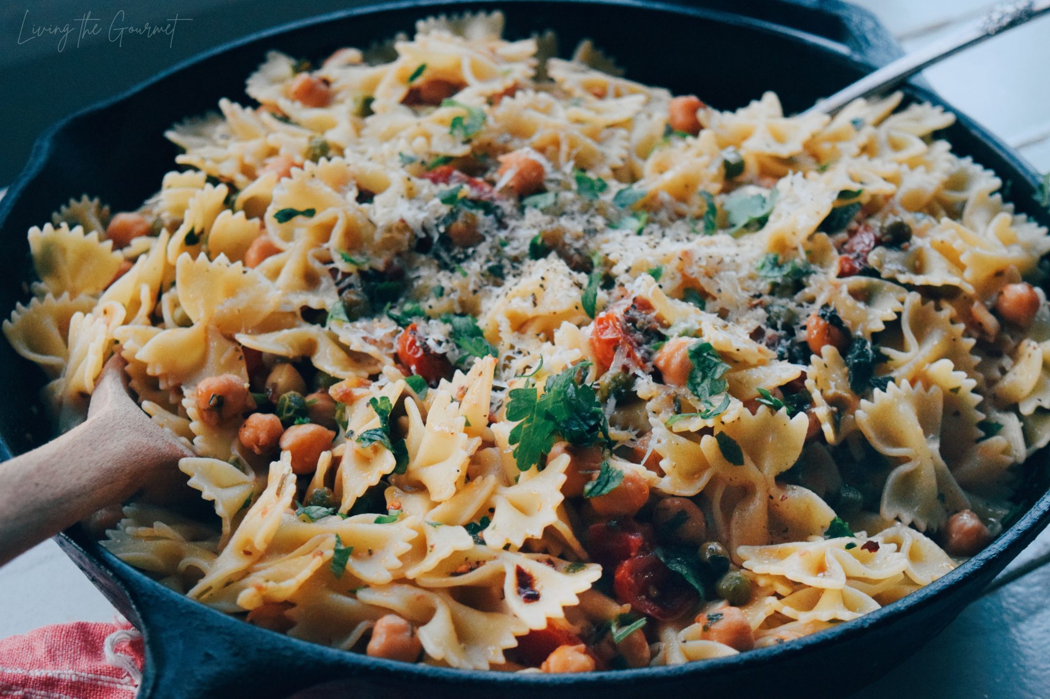 Bow Ties & Garbanzo Toss - Living The Gourmet